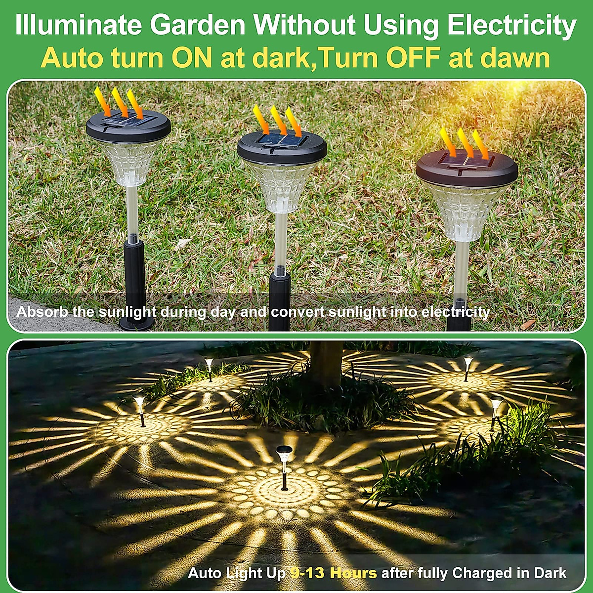 6 Pack Color Changing/Warm White Solar Path Lights - Waterproof, for Yard, Walkway, Lawn, Driveway