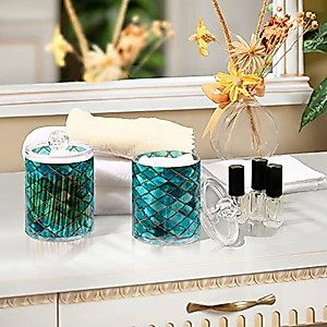 MCHIVER Teal Mermaid Bathroom Canisters Organizer 2 Pack Clear Plastic Jars with Lids 10 Oz Vanity Organizer for Cotton Round Pads Ball Swab Floss