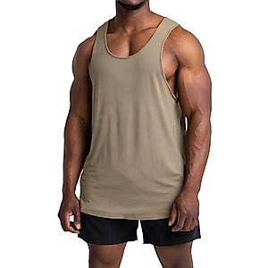ZIWOCH Mens Workout Stringer Tank Tops Gym Muscle Sleeveless Cotton Shirt Training Bodybuilding Vest Khaki