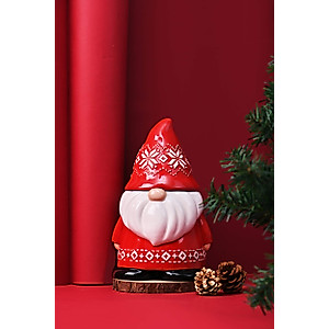 Bico Red Christmas Gnome 11 inch Air Tight Cookie Jar, Handpainted, Dishwasher Safe, Holiday Accent for Kitchen Counter