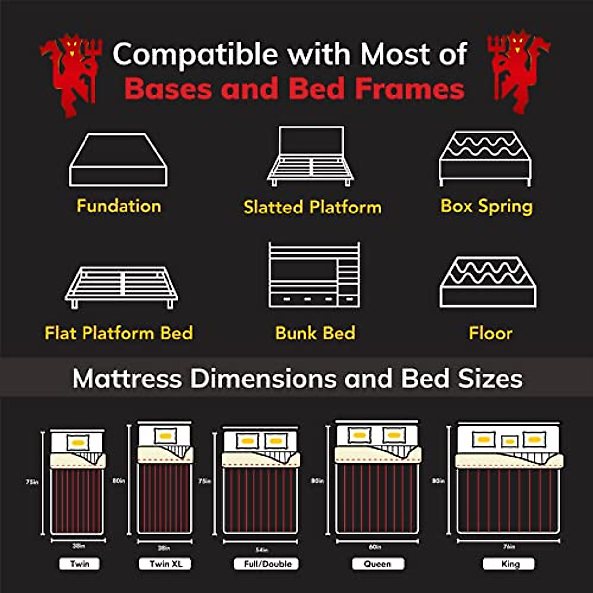 MLILY King Mattress, Manchester United 12 Inch Memory Foam Bamboo Charcoal Mattress, Cool Sleep & Pressure Relief, Made in USA, White