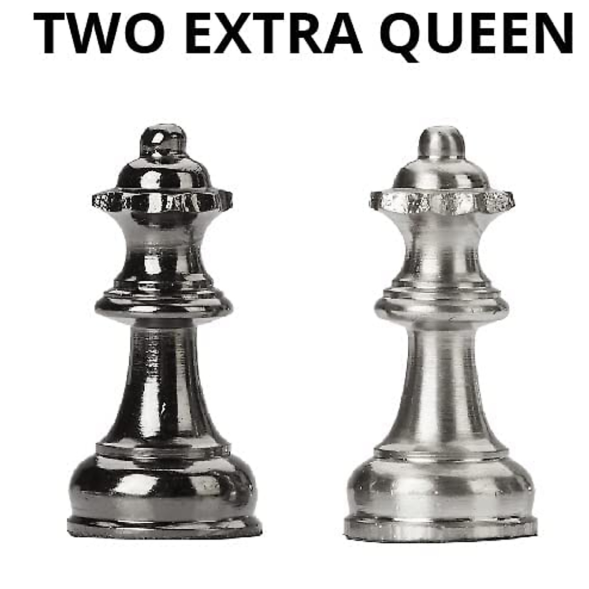 IWIS GLOBAL Chess Pieces Only No Board, 32 Large Quadruple Weighted Metal Chess Pieces with 2 Extra Queen, 2.6” King Heavy Piece, Chrome Silver-Metallic Black in Unique Gift Storage Box