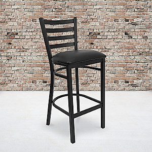 Flash Furniture 2 Pack HERCULES Series Black Ladder Back Metal Restaurant Barstool - Black Vinyl Seat