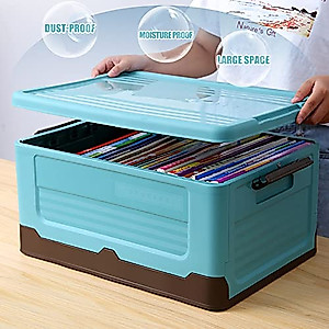 ORIJOYNA Collapsible Storage Bins with Lids 6Gal Folding Plastic Stackable Utility Storage Container Heavy Duty withstand 60 Lbs Multifunctional Storage Box for Grocery,Books,Clothes,Shoes(23L,Blue)
