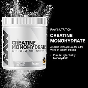 RAW Nutrition Creatine Monohydrate Powder, Unflavored (30 Servings) - Micronized Creatine Monohydrate Supplement for Workout Performance, Build Muscle & Strength - Creatine Powder for Men & Women