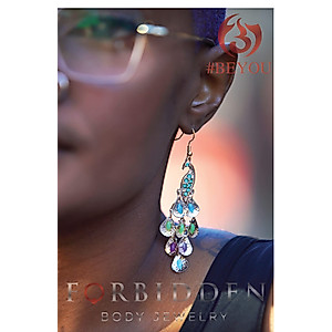 Forbidden Body Jewelry Vintage Peacock Earrings, Feather Earrings, Feather Earrings for Women, Blue Epoxy Crystal Feather Dangle Statement Earrings (Gold Tone)