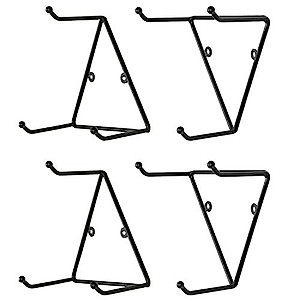 MyGift Matte Black Metal Triangular Coffee Mug Holder Wall Mount Display Rack with 3 Hooks, Set of 4