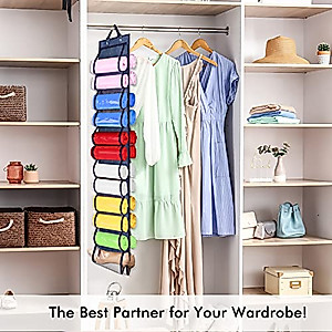 TOFGZ Legging Storage Bag Hanger, for Hanging Closet/Shoe Hanger/ Organizer Door, Foldable Pants T-shirst Yoga Leggings Organizer, with 24 Separate compartments Rolls ( Blue ) (QA001)