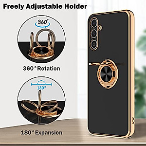Jasmeas Case Compatible with Samsung Galaxy A14 5G with 2 Screen Protector, with Ring Holder Plating Rose Gold Edge 360° Kickstand Cover Slim Soft Flexible TPU Protective Phone Cases for Women-Black