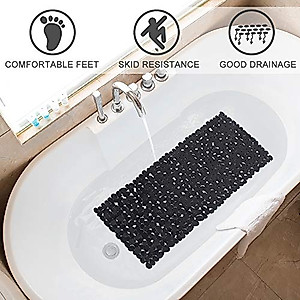 TreeBud Pebble Bathtub Mat, 35 x 16 Inches Non Slip Bath Mat for Shower Tub with Drain Holes and Suction Cups, Machine Washable Bathroom Mats (Black)