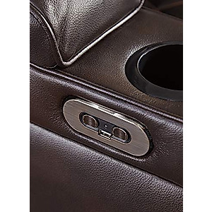 Signature Design by Ashley Warnerton Faux Leather Power Recliner with Adjustable Headrest, Brown