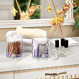 ALAZA Purple Qtip Holder Dispenser 2 Pack Containers for Cotton and Qtips Lavender Cotton Swab Cotton Ball Round Pads Clear Plastic Acrylic Jar Set Bathroom Canister