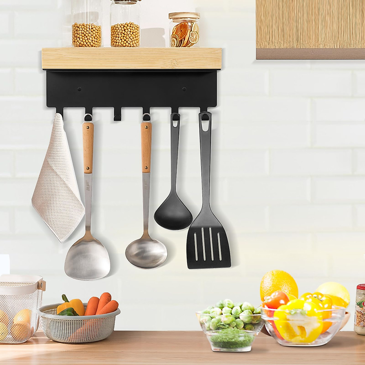 FANYITY Key Holder Wall Mount,Key Hooks for Wall with 6 Stainless Steel Key Hooks and Mail Organizer for Entryway Hallway Kitchen Farmhouse Decor (Key Hooks-6)