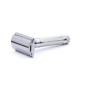 Edwin Jagger DES89KN Short Handled Classic Double Edge Manual Eco-Friendly and Reusable Safety Razor for Men and Women for Shaving Cream or Soap Fits All DE Razor Blades (Knurled)