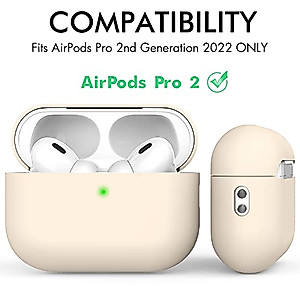 NIUTRENDZ AirPods Pro 2 Case Cover 2022 Slim Silicone Shock-Absorbing Protective Case with Lanyard [Front LED Visible] (Beige)
