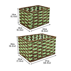 Gzsekken Wicker Storage Baskets, Woven Paper Rope Storage Bins (Set of 2),Decorative Wicker Baskets with Liner for Makeup Bedroom Shelves Organizing,Home Deco, Brown&Green