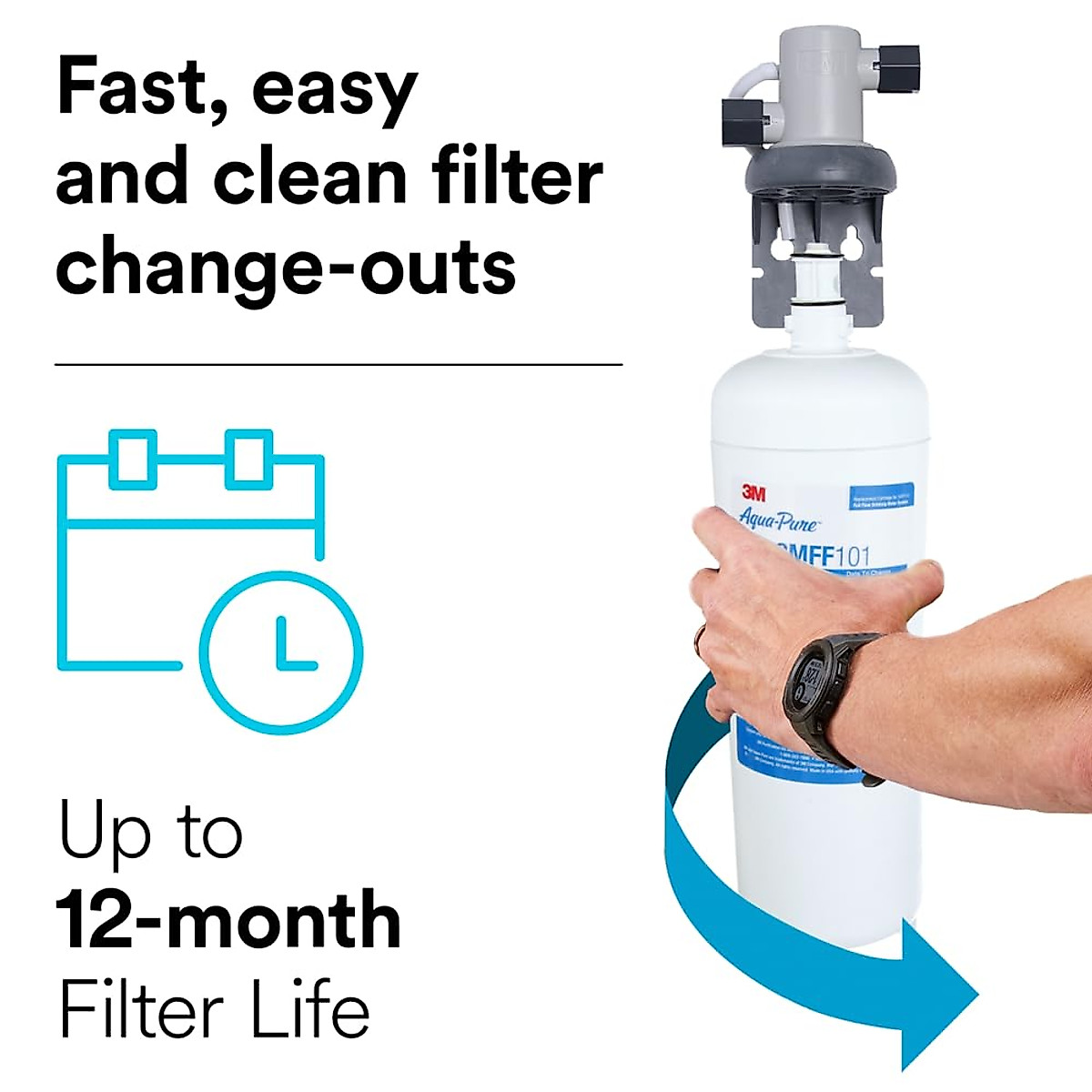 3M Aqua-Pure Under Sink Full Flow Drinking Water Filter System 3MFF100, Sanitary Quick Change, Reduces Particulates, Chlorine Taste and Odor, Cysts, Lead, Select VOCs