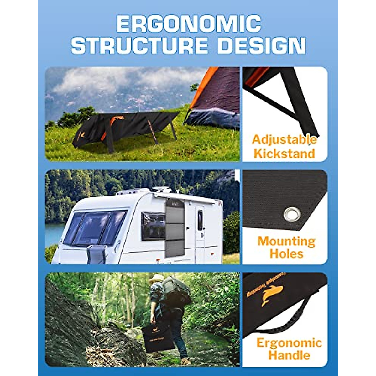 Ecosonique Foldable Solar Panel 60W with Adjustable Kickstand, Portable Solar Panel for Power Station, 18V Folding Solar Charge with 2 USB Outputs for RV Laptops Solar Generator Van Camping Off-Grid