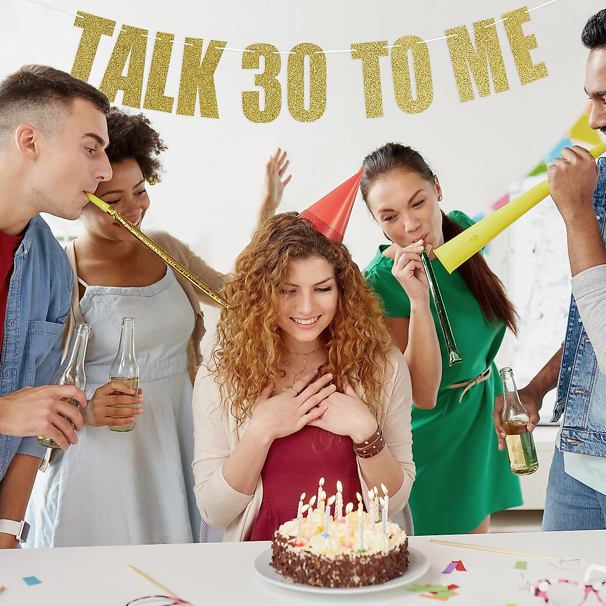 Pre-Strung Talk 30 To Me Banner - Dirty 30 Birthday Decorations for Her & Him , 30 Flirty and Thriving , Talk Thirty to Me , 30th Bday Decor 30 Years Birthday Banner for Women & Men - By Prazoli