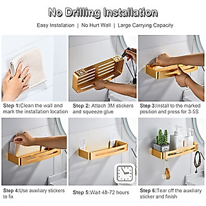 maifey Shower Caddy No Drilling, Champagne Gold Bathroom Wall Shelf Shower Shelves with Hooks, Metal Bathroom Shelf Organizer for Shampoo, Rust Proof (2 Tiers)