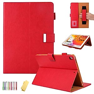 UUcovers Case for Apple iPad 10.2" 9th/8th/7th Generation (2021/2020/2019) & iPad Air 3 10.5 Inch (3rd Gen) & iPad Pro 10.5 Cover with Hand Strap Stand [Pencil Holder] Pocket [Auto Sleep/Wake], Red