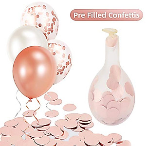 70PCS Rose Gold Balloons set with 4 Roll Ribbons, Meromore 12 Inches Latex Confetti White Rose Gold Balloons Bulk for Birthday Party Supplies Wedding Graduation Bachelorette Anniversary