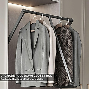 Pull Down Closet Rod for Hanging Clothes, Retractable Wardrobe Hanger for Cabinet Inside Width 26"~35", Aluminium alloy Tubing with Plastic Housing, 44 lb Weight Rating