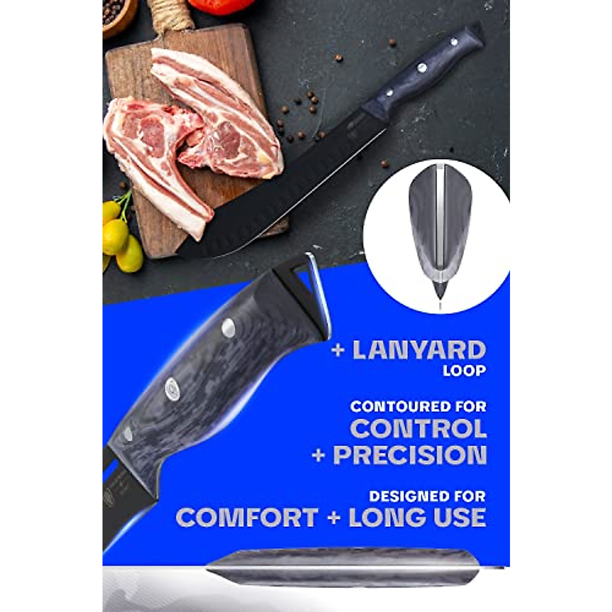 Dalstrong Bull Nose Butcher Knife - 10" - Delta Wolf Series Knife - Ultra-Thin & Zero Friction Blade - HC 9CR18MOV Steel - Black Titanium Nitride Coating - G10 Camo Handle - Leather Sheath