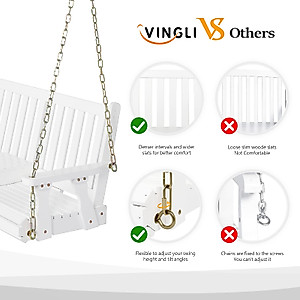 VINGLI Heavy Duty 880 LBS Wooden Patio Porch Swing with Cup Holder, Outdoor Swing Chair Bench with Adjustable Chains for Porch, Yard, Balcony, Tree (5FT, White)