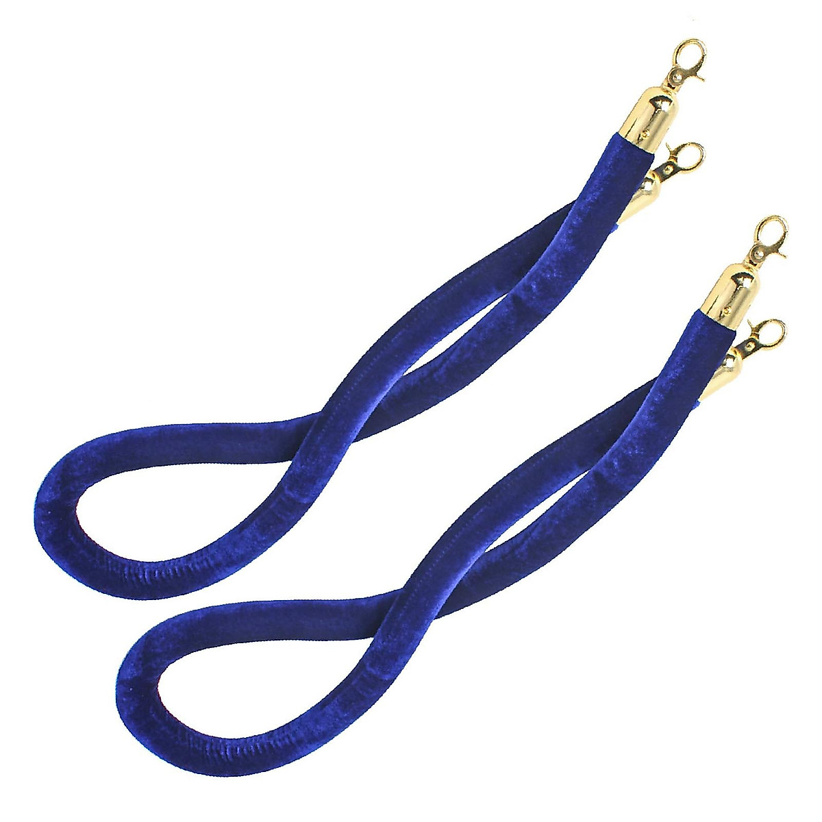 NovelBee 2 Pack of 5 Feet Velvet Rope with Gold Plated Hooks,Crowd Control Stanchion Post Queue Line Barrier (Blue)
