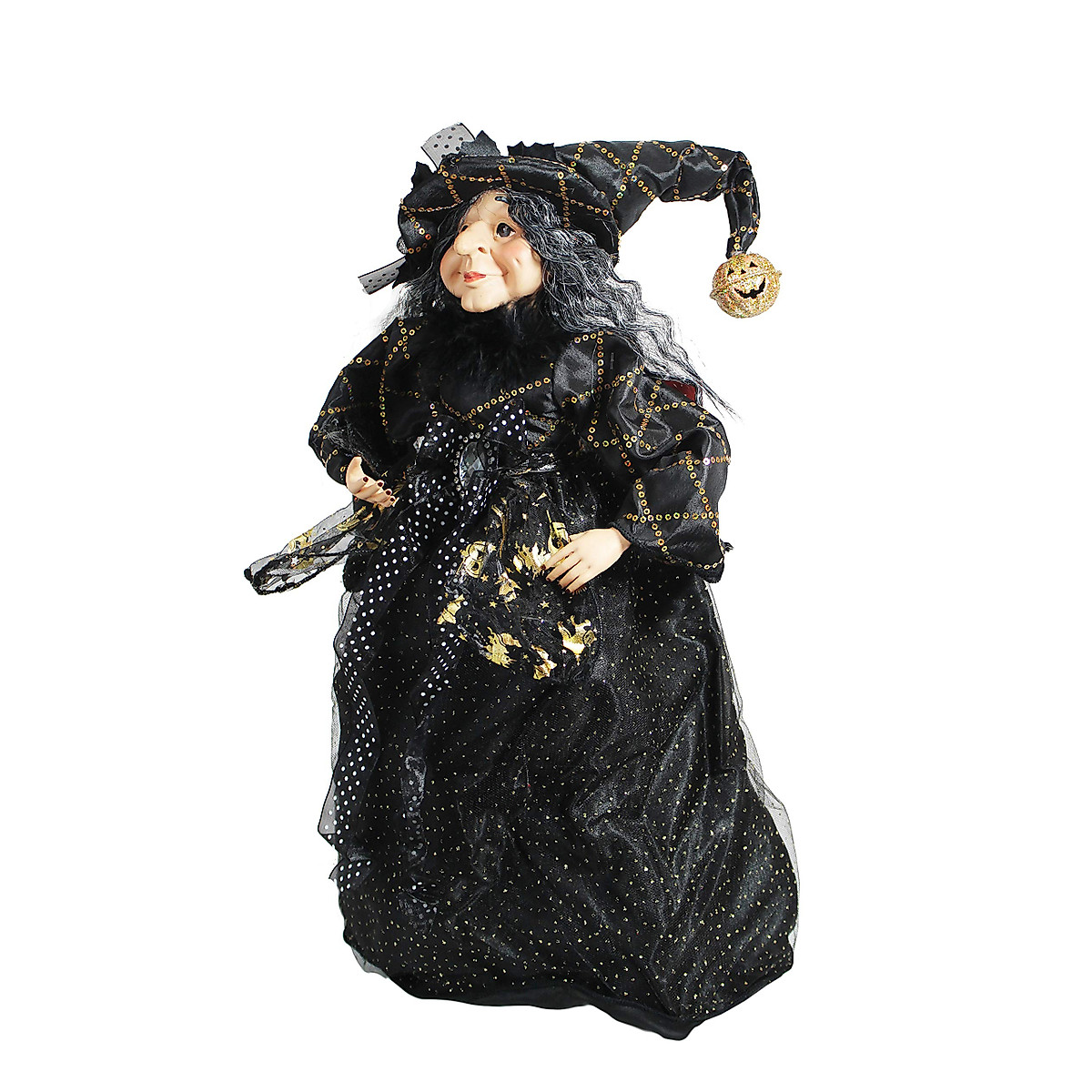 Windy Hill Collection 18" Black Bat & Pumpkin Tabletop Fabric Halloween Fall Harvest Witch Collectible Figure Figurine Plastic Cone Body 911806