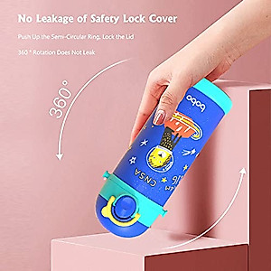 YOHKOH Insulated Kids Water Bottle for School, 12oz Reusable Travel Kid Thermos Water Bottle with Straw and Shoulder Strap, 18/10 Stainless Steel Double Wall Vacuum Insulated Water Bottle (Blue)