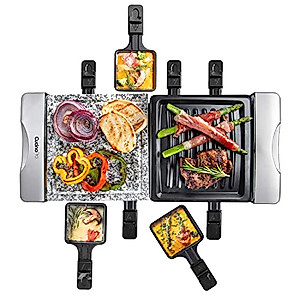 Electric Cheese Raclette Table Grill w Nonstick Grilling Plate & Cooking Stone- Electric Indoor, Smokeless Korean BBQ Party, Deluxe 8 Person Tabletop Cooker w Hotplate- Melt Cheese Grill Meat, Veggies