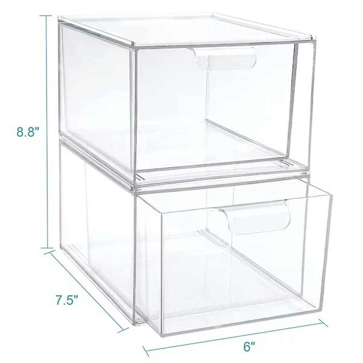 Acrylic Makeup Organizer, 4.4'' Tall Bathroom Clear Plastic Storage Bins, Set of 2