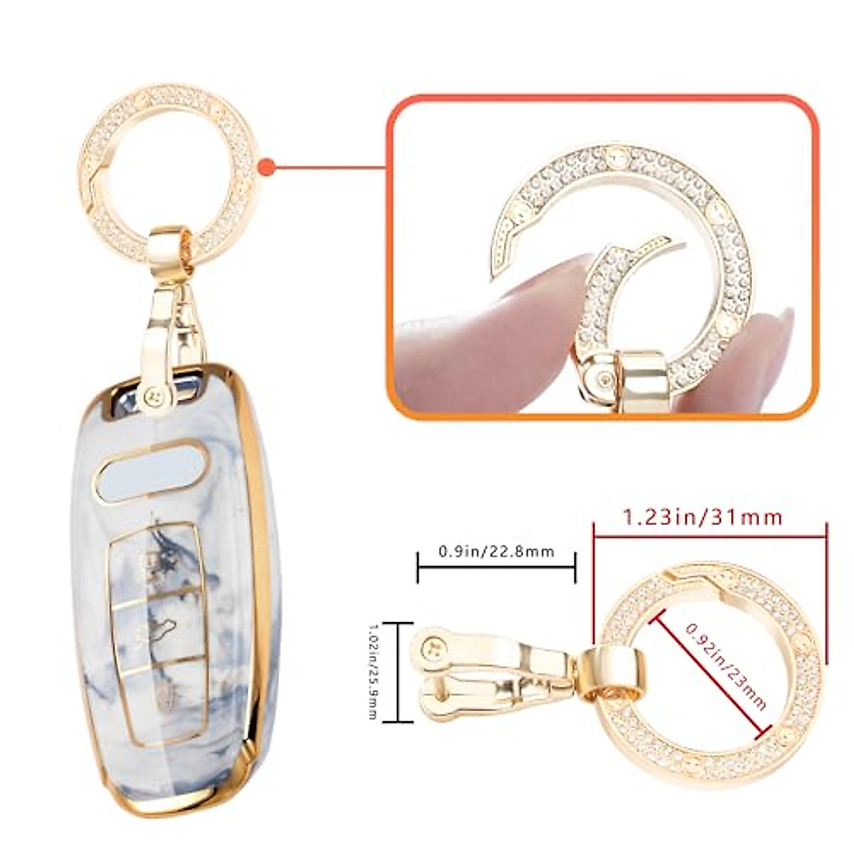 SWEETBOND Key Fob Cover with Keychain fit Audi A6L A6 A7 A8 Q7 Q8 E-Tron 2018-2022 A3 S3 S6 SQ7 RS6 S7 RS7 Smart Remote Control Protector white