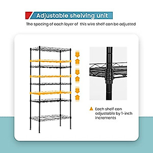 Yewuli 5 Tier Metal Shelves Storage Rack Pantry Shelving Unit Small Standing Shelf, Adjustable Organizer Racks Wire Shelving Unit for Laundry Bathroom Kitchen Closet, Black