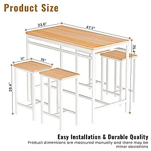 Recaceik Dining Table Set for 4 Kitchen Table and Chairs Set of 4, 5 Pieces Bar Table Set with 4 Stools Counter Height Dining Room Table with Metal Legs for Dinette Breakfast Nook, 47'' Walnut