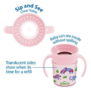Dr. Brown's Milestones Cheers 360 Cup Spoutless Transition Cup with Handles for Easy Grip and Leak-Free Learning, Pink Safari, 7 oz/200 mL