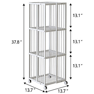 Huhote Rotating Bookcase White 3 Tiers Metal Large Capacity Bookshelf, 360°Cubic for Small Space with Storage and Creative Multi-Layer Shelves,Magazine Books for Bedroom Living Room Study Office