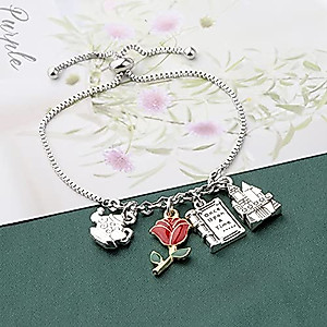 MYOSPARK Beauty And The Bracelet Belle Rose Inspired Gift Rose Flower Bracelet Princess Bracelet Movie Fans Gift (Beauty Rose Slide BR)