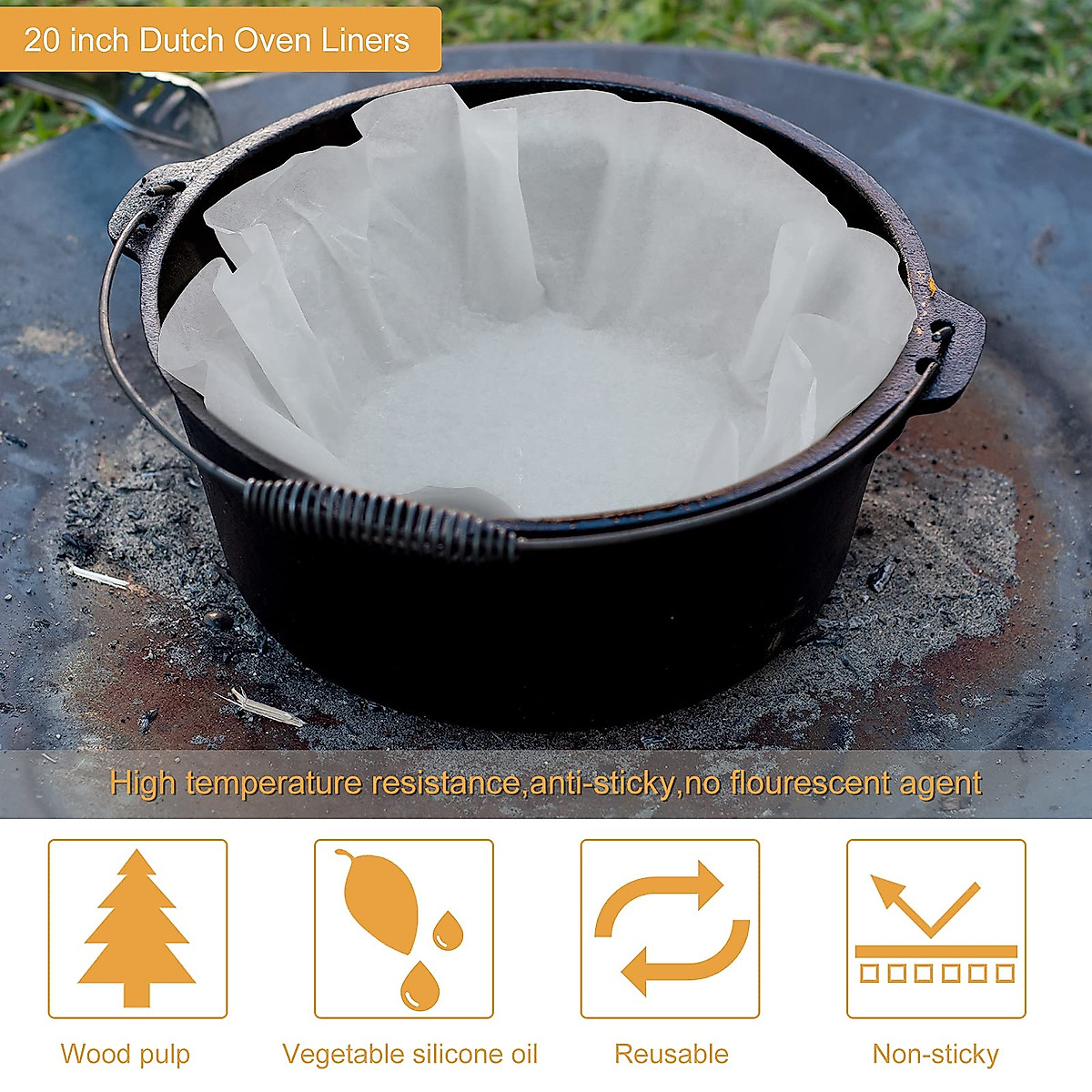 Round Parchment Paper 20 Inches Dutch Oven Liners Disposable White Baking Paper for Cake Pan, Air Fryer, Steamer, BBQ Party, Cakes, Pizza, Meats and Vegetables (40 Pieces)