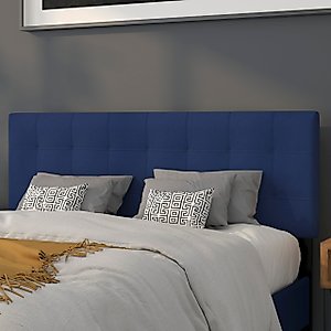 EMMA + OLIVER Quilted Tufted Upholstered Queen Size Headboard in Navy Fabric