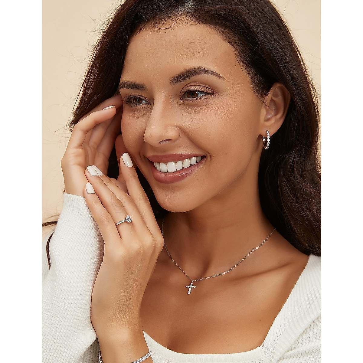 Mameloly 925 Sterling Silver Post Hoop Earrings for Women Silver Dainty Cubic Zirconia CZ Huggie Hoop Earrings Hypoallergenic