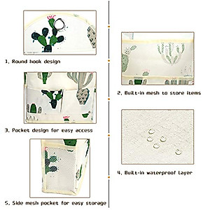 2Pcs Wall Hanging Storage Bag, AUHOKY Waterproof Over The Door Closet Organizer with 3 Pockets, Stylish Hanging Pocket Linen Cotton Pouch Box Containers for Bedroom Bathroom Desktop(Blue)