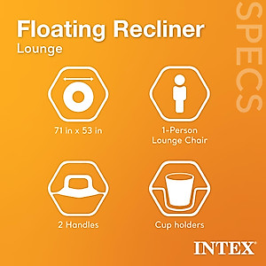 Intex Durable 18 Gauge Vinyl Inflatable Comfortable Pool Float Recliner Lounges with Cup Holders and Heavy Duty Handles (2 Pack)