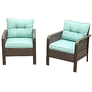 U-Eway Outdoor Rattan Single Chair 2pcs,Patio PE Wicker Furniture Cushion Seat,2Pcs Armchairs PE Rattan Sofa Backyard Yard,Premium Spun Ploy Fabric,Removable Cushion Cover Zipper, Washable (Green)