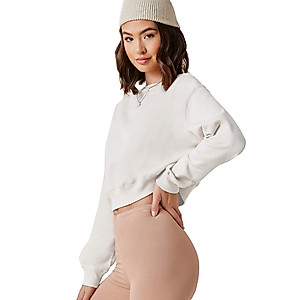 Verdusa Women's Basic Casual Long Sleeve Round Neck Crop Top Pullover Sweatshirt White M