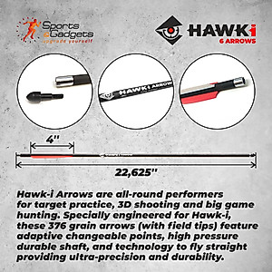 Hawki Carbon Arrow PCP 376gr 12 Arrows Bolts with 100 gr Field Tip for Hunting PCP Air Guns or Crossbows with Free 12 Pack Arrow Tail Nock