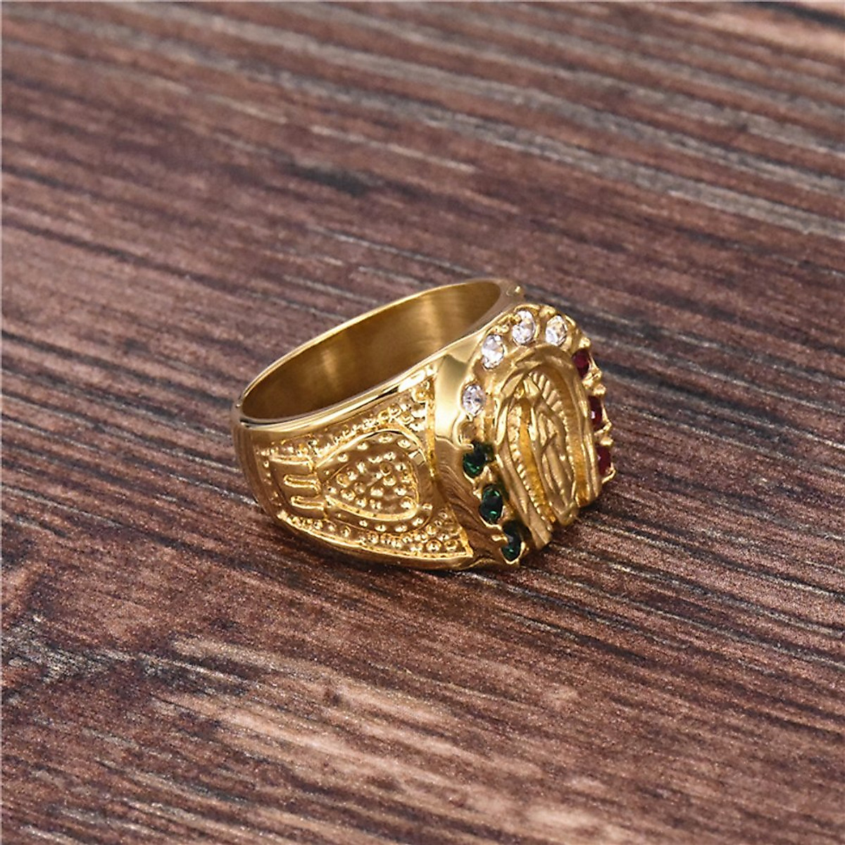 JAJAFOOK Gold Plating Cubic Zirconia Religious Our Lady of Guadalupe Virgin Mary Ring Religious Ring