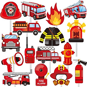 36pcs Fire Truck Party Cupcake Toppers Firefighter Baby Shower Decoration Fireman Themed Birthday Party Supplies Fire Engine Rescue Bday Cupcake Pick Decorations